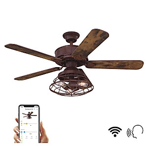 Westinghouse Lighting 74001B00 Vintage-Style Barnett, Smart WiFi Ceiling Fan Compatible with Amazon Alexa and Google Home with LED Light, Remote Control, 48 Inch, Barnwood Finish, Cage Shade
