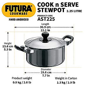 Hawkins/Futura Hard Anodised Cook and Serve Stewpot, 2.25-Liter
