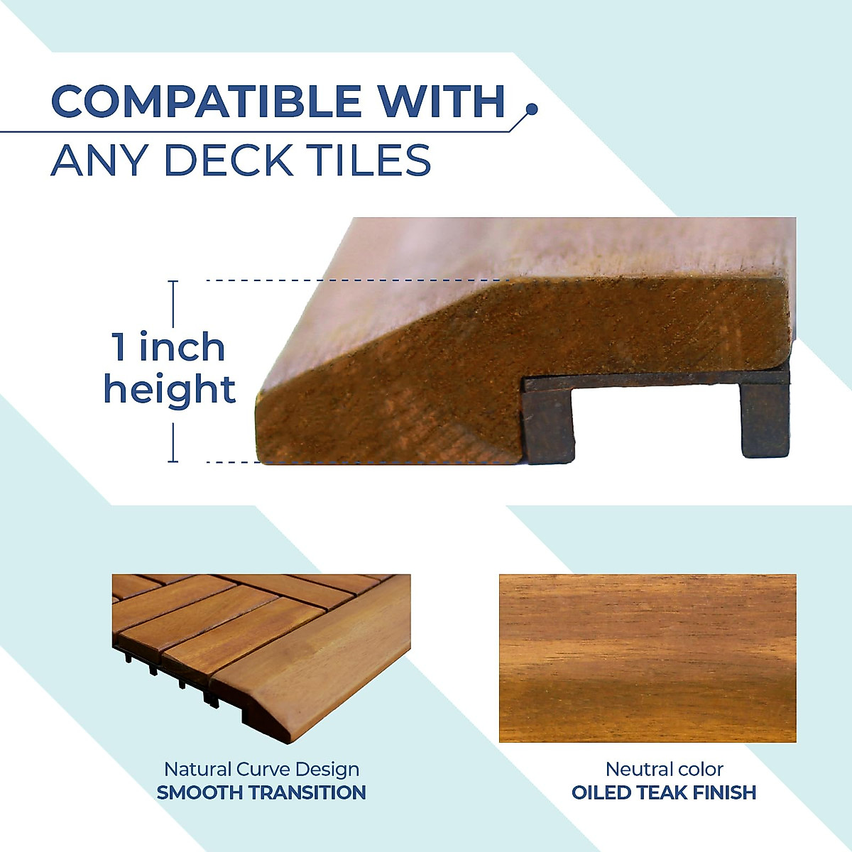 CLOVERHOLM 4Pcs Loop Ends Side Trim, 12 Inch Length Interlocking Deck Tile Edges, Outdoor Patio Flooring, Wooden Balcony Floor, Sturdy and Enduring Acacia Wood, Natural