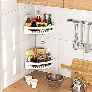 LUXEAR Suction Cup Corner Shower Caddy Wall Mounted Shower Shelf Bathroom Storage Basket - No-Drilling Removable Plastic Storage Organizer for Bathroom Shower Kitchen - White