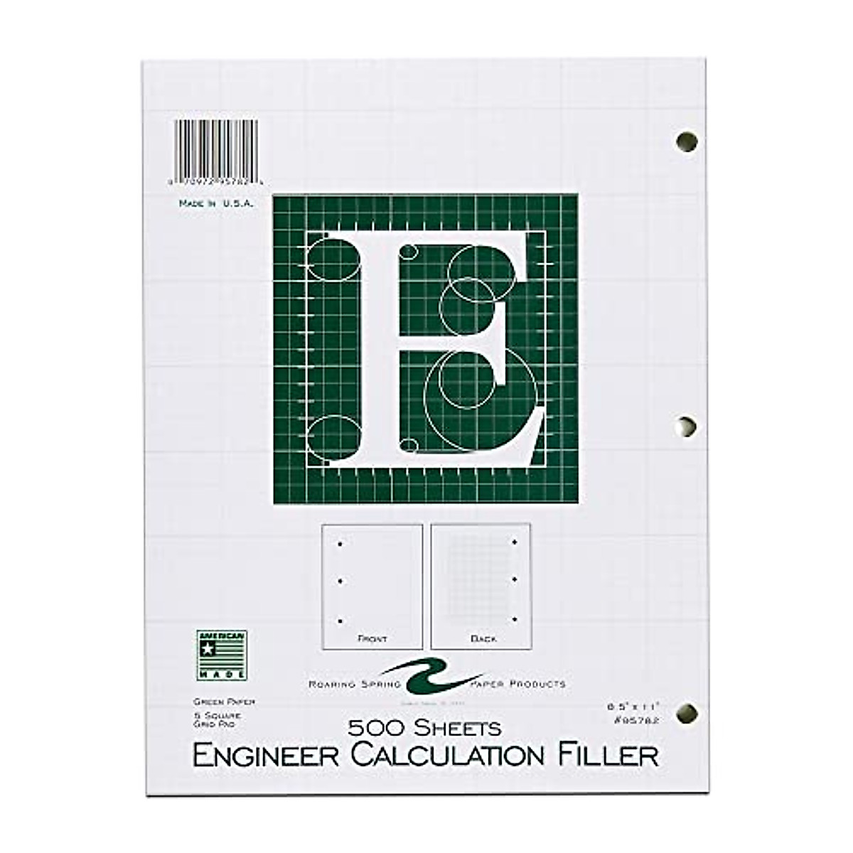 Roaring Spring Engineering Loose Leaf Filler Paper, 8.5"x11", 500 Sheets Per Pack, 15# Green Tinted Paper, Computation Paper, Proudly Made in The USA, Heavyweight Backer Board