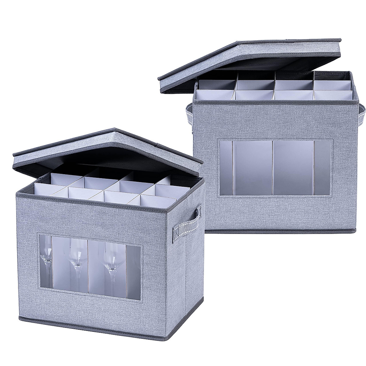 VENO 2 Pack Champagne Flutes Storage Box w/ Lid, Handles, Stemware Transport and Protection, China Storage Containers, Glassware Moving Boxes, Packing Supplies, Cardboard Dividers for 12 Glasses (Champagne Flute – set of 2)