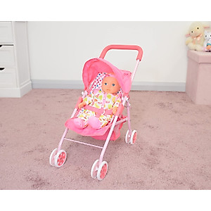KOOKAMUNGA KIDS Baby Doll Stroller | Easy Fold Pram | with Retractable Canopy, Storage Basket, Doll Safety Harness and Comfort Grip Handlebar (Pink Unicorn)