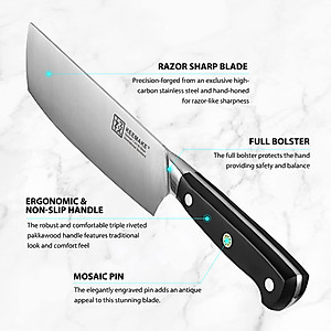 KEEMAKE 7 inch Nakiri Knife Japanese Chef Knife, Asian Vegetable Cleaver Kitchen Knife, German High Carbon Stainless Steel Usuba Knife, Multipurpose Kitchen Knife with Pakkawood Handle