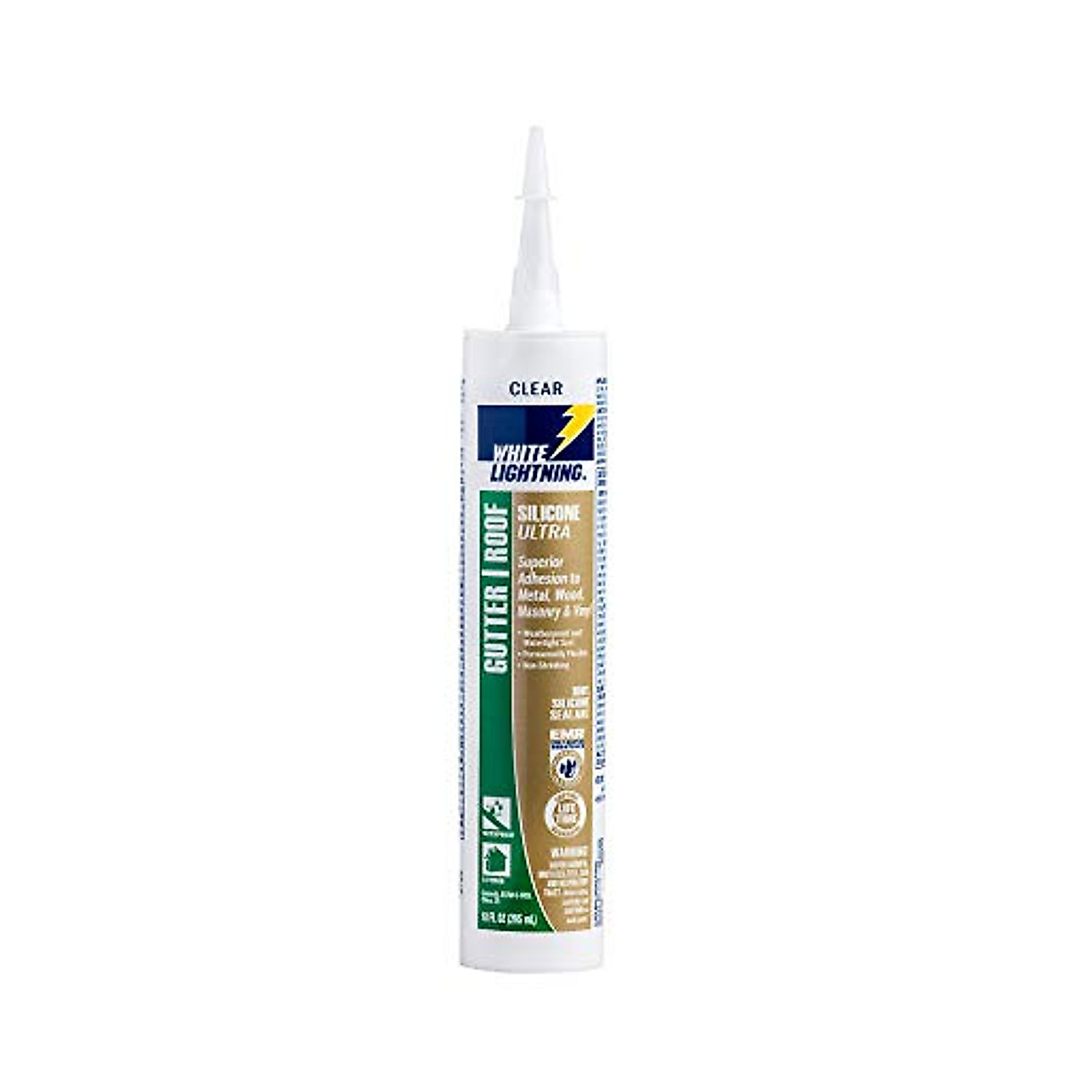 White Lightning W43101010 Silicone Ultra Gutter and Roof Sealant, Clear, 10.1 fl.oz.