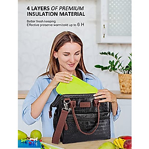 JOYHILL Insulated Lunch Bag Women, Cute Adult Lunch Bag, Water Resistant Leakproof Lunch Bag,Lunch Tote Bag for Women,Lunch Bag Women with Adjustable Shoulder Strap,for Work,Outdoor,Black