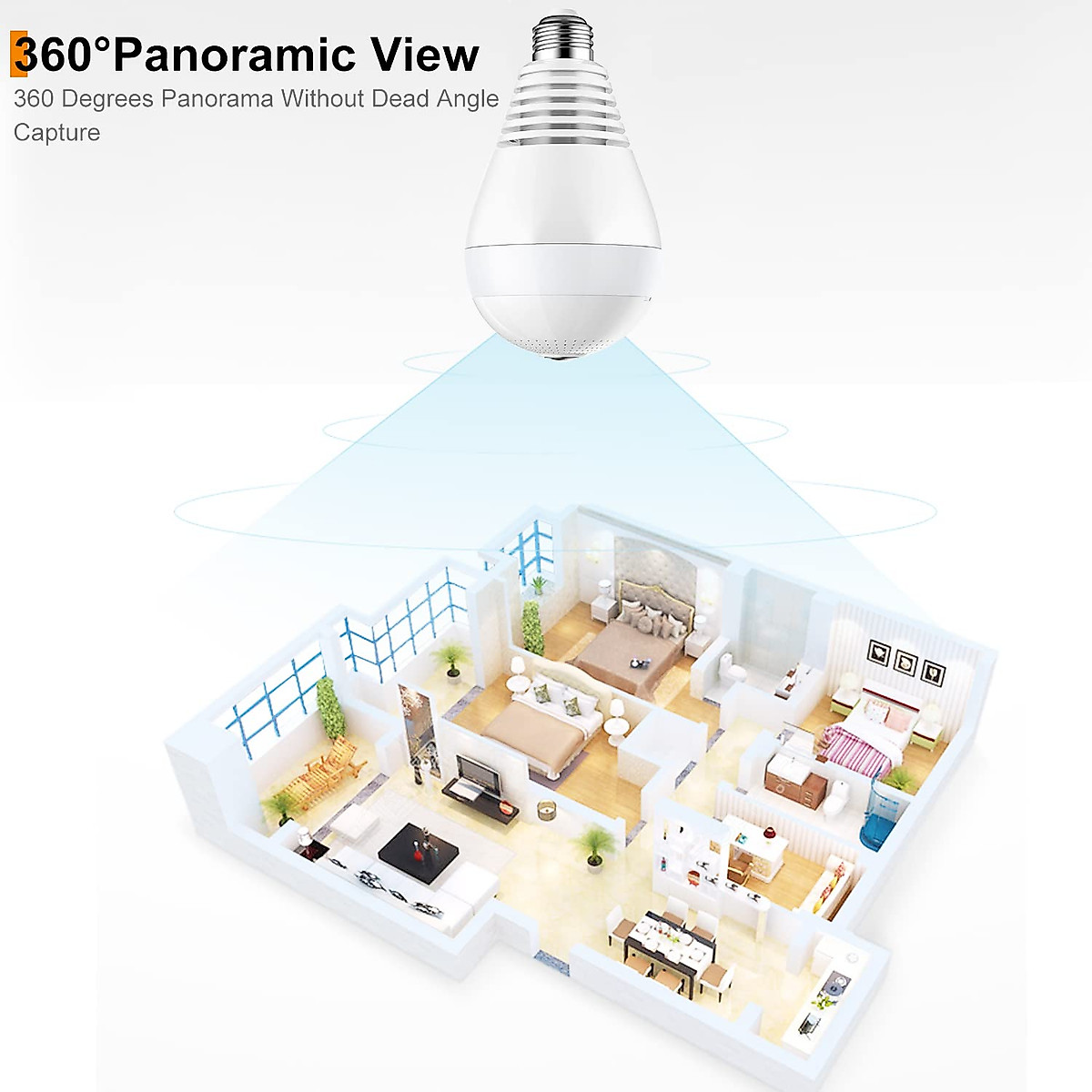 Kopfus Bulb Security Camera, 360 Degree Panoramic Bulb Camera,1080P Smart Surveillance Camera Lamp with LED & Infrared Night Vision/Motion Detection/Cloud & SD Card Storage/Alert events/V380 App/N4