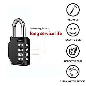 Disecu 4 Digit Combination Lock Outdoor Waterproof Padlock with Steel Cable for Gym Locker, Helmet, Gate, Fence, Luggage (Black, Pack of 2 padlocks)