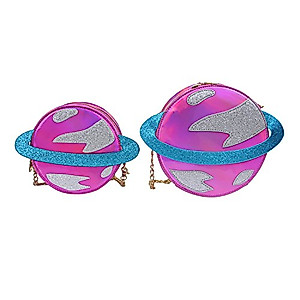 LUI SUI-Stunning Parent-child Circular planet party bag women laser planet orbit shoulder bag C54 (Parent, Purple)