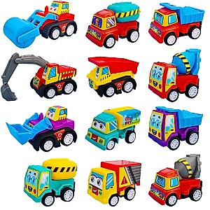 Tonmp Pull Back Vehicle Car, 12 Pack Assorted Mini Construction Plastic Vehicle Set, Pull Back Truck and Car Toys for Boys Kids Child Party Favors,Pull Back and Go Car Toy Play Set