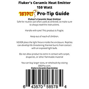 Fluker's Ceramic Heat Emitter for Reptiles 150W - Includes Attached DBDPet Pro-Tip Guide
