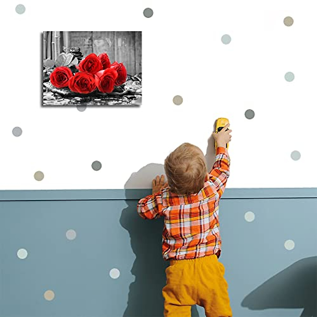 YMYXMC33 Red Rose Flower Picture Decor Wall Art Canvas Print Black and White Poster Country Love Decoration Bedroom Kitchen Bathroom12x15