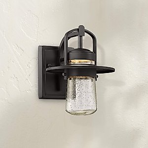 John Timberland Orville Modern Outdoor Wall Light Fixture Black LED 10" Clear Seedy Glass Decor for Exterior Barn Deck House Porch Yard Patio Outside Garage Front Door Garden Home Roof Lawn