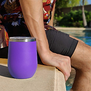 LaserGram Double Wall Stainless Steel Wine Glass Tumbler, Keep Calm and Play Tennis, Personalized Engraving Included (Dark Purple)