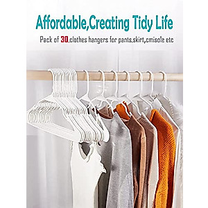 Smartor Plastic Hangers 30 Pack, White Clothes Hangers, Durable Coat Hanger for Closet, Thick White Hangers, Notched Hangers for Adult, Hanging Shirts, Blouses as Space Saving Hangers - White
