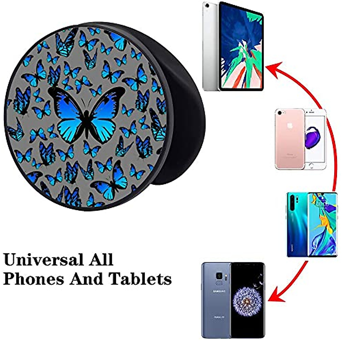 (3 Pack) Cell Phone Holder Animals White Blue Butterfly Expanding Grip Stand Finger Kickstand for Smartphone and Tablets