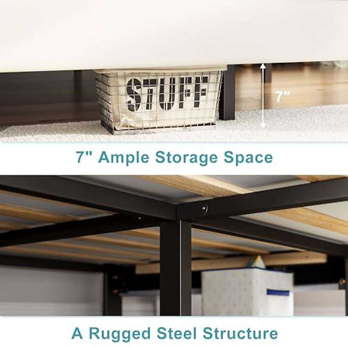 IYEE NATURE Full Bed Frame with Headboard,Sturdy Platform Bed with Wooden Slats Support,No Box Spring,Mattress Foundation,Easy Assembly,Beige