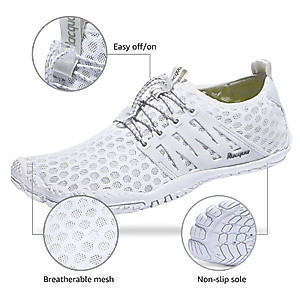 Racqua Water Shoes Quick Dry Barefoot Beach Aqua Sport Swim Surf Pool Hiking Diving Walking for Men Women White 8.5 Women/7.5 Men
