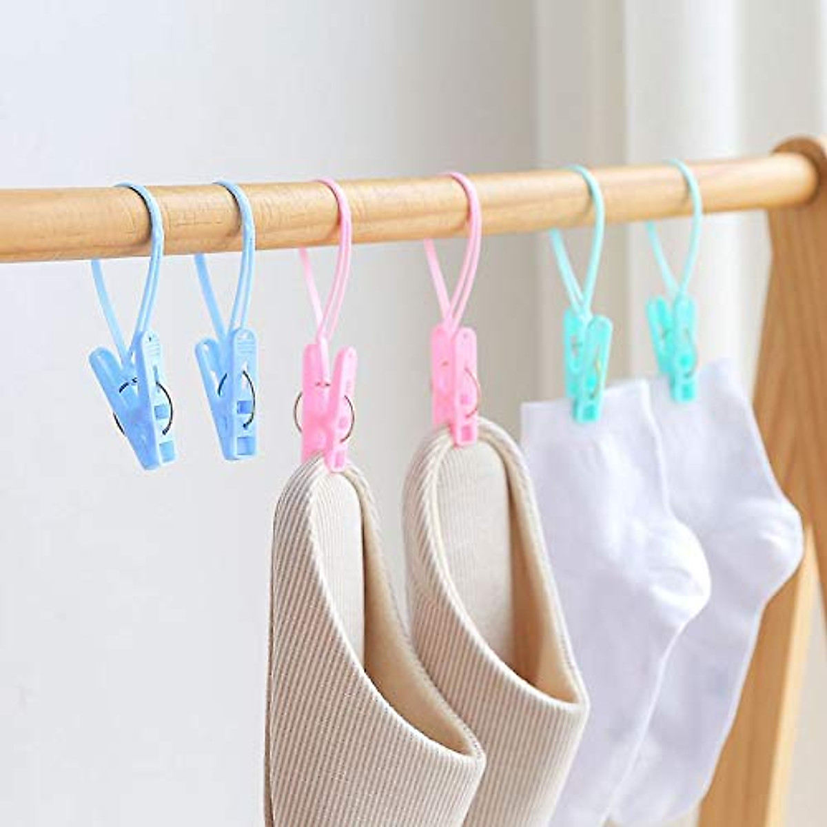 24pcs Colorful Plastic Clothes Peg Clip Pins Rope Hanging Clothesline Windproof Hanger