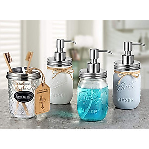 Mason Jar Liquid Soap Dispenser Lids - 304 Stainless Steel Pumps & Lids for 16oz Regular Mouth Mason Jar-Rustic/Farmhouse Decor, for Hand Soap,Dish Soap, Lotions/Brushed Nickel-6 Pack, 2 Long Tubes