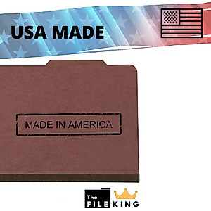 The File King Classification Folders 2 Divider Letter Size - Carnelia Red, 10 Pack | Employee File Folders with Dividers | Top Tab Pressboard Classification Folders | 2" Fastener Prongs | USA Made