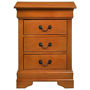 Glory Furniture Louis Phillipe 3 Drawer Nightstand in Oak