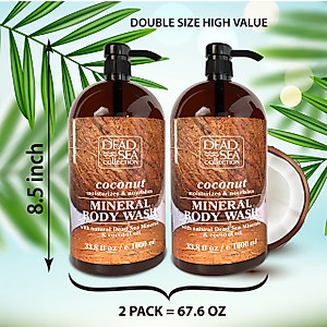 Dead Sea Collection Coconut Body Wash for Women and Men - with Dead Sea Minerals and Coconut Oil - Cleanses and Moisturizes Skin - Pack of 2 (67.6 fl. oz)