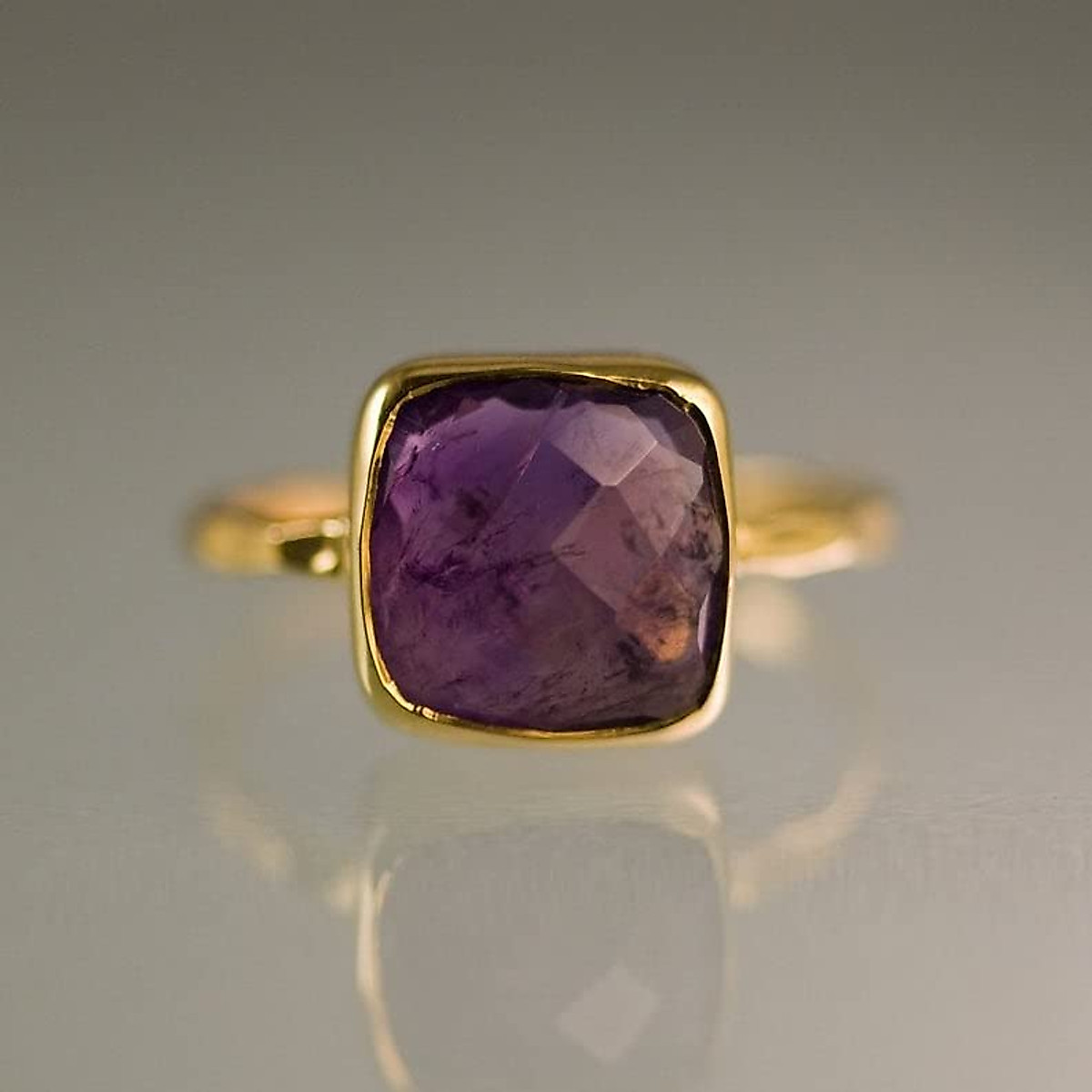 Pompom Amethyst gemstone Rings 925 Silver Band 10 mm Cushion (925 Silver, 8)