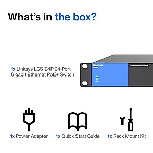 Linksys LGS124P 24 Port Gigabit Unmanaged Network PoE Switch with 12 PoE+ Ports @ 120W for Business, Office, IP Surveillance - Ethernet Switch Hub with Metal Housing