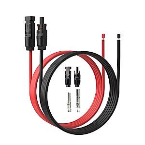 ELFCULB Solar Panel Extension Cable-1Pair 10AWG 10FT Solar Extension Cable Black＆Red with Male/Female Connectors Solar Panel PV Cable Wire with Extra Pair of Connectors Solar Panel Adaptor Kit