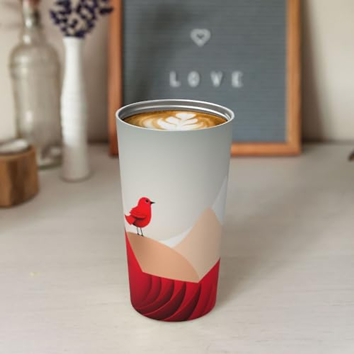 WANGZHAO Red Bird Design Print Double Wall Stainless Steel Vacuum Insulated Tumbler Cup Home Thermal Cup