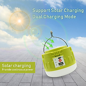 Camping Lantern Solar Power USB Rechargeable Emergency Power Bank Portable LED Tent Light 4 Light Mode for Garden Camping Hiking Travel Fishing Outdoor 3600mAh Waterproof Solar Light Bulbs(50W)