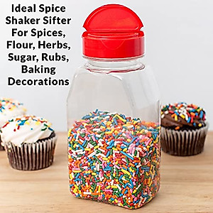 Skyway Supreme Large 16 OZ Clear Plastic Spice Bottles Seasoning Containers Jars - Set of 2 - Flap Cap with Pour and Sifter Spice Shaker - Durable Refillable Perfect For Herbs Spices Rubs - BPA Free