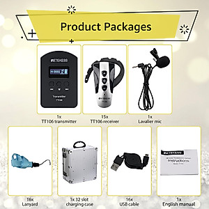 Retekess TT106 Church Translation System, Portable Wireless Tour Guide System, Easy to Clean, Clear Sound Quality, Interpretation System for Churches,Factory (Case of 1 Transmitter and 15 Receivers)