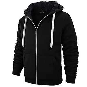 SCODI Hoodies for Men Heavyweight Fleece Sweatshirt - Full Zip Up Thick Sherpa Lined Charcoal Black M