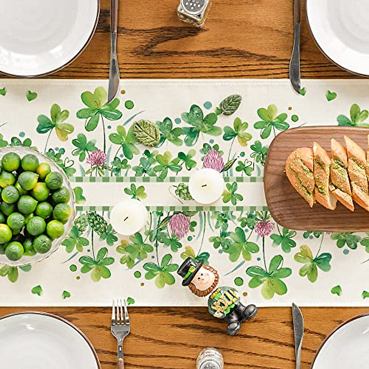 Artoid Mode Shamrocks Flower St. Patrick's Day Table Runner, Seasonal Holiday Kitchen Dining Table Runner for Home Party Decor 13x72 Inch