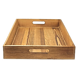 Wood Serving Tray with Handles Rectangular Wooden Coffee Table Breakfast Large Tray for Eating, Bedroom, Kitchen, Living Room - 17x13 inches