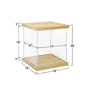 Clear Acrylic Display Case with Solid Butcherblock Base and Top for Trophy, Collectibles, Assemble Cube Display Box Stand Dust Proof Protection Showcase for Action Figures Toys - by BenchPro