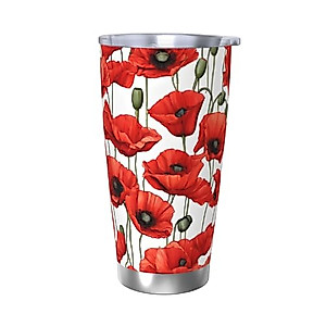 quopvn Red Poppy Flower Print 20oz Car Cup Ps Material Lid, Perfect For Hot & Cold Drinks