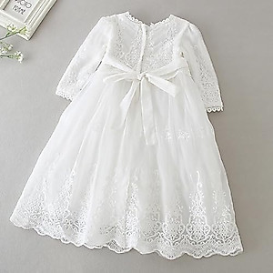 Leideur Baby Long Christening Gowns White Baptism Dress Special Occasion Dresses for Girls Birthday (6 Months, White 1)
