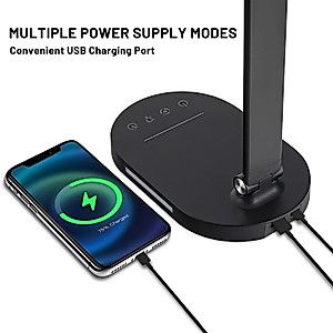 OUVR LED Desk Lamp for Home Office, Dimmable Table Lamp with USB Charging Port, 5 Lighting Modes, Sensitive Control, 60 Minutes Auto-Off Timer, Eye-Caring Office Lamp(Black)