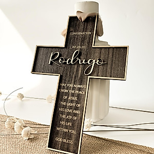 Personalized Engraved Wood Cross, Christian Wooden Cross for Baptism, Holy Communion, Confirmation or Newborn Gift Keepsake with Custom Name and Date with Message (Walnut)