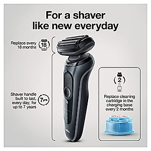 Braun Electric Shaver for Sensitive Skin, Wet & Dry Shave, Series 6 6075cc, With Beard Trimmer, Clean & Charge SmartCare Center, and Leather Travel Case, Rechargeable, Black