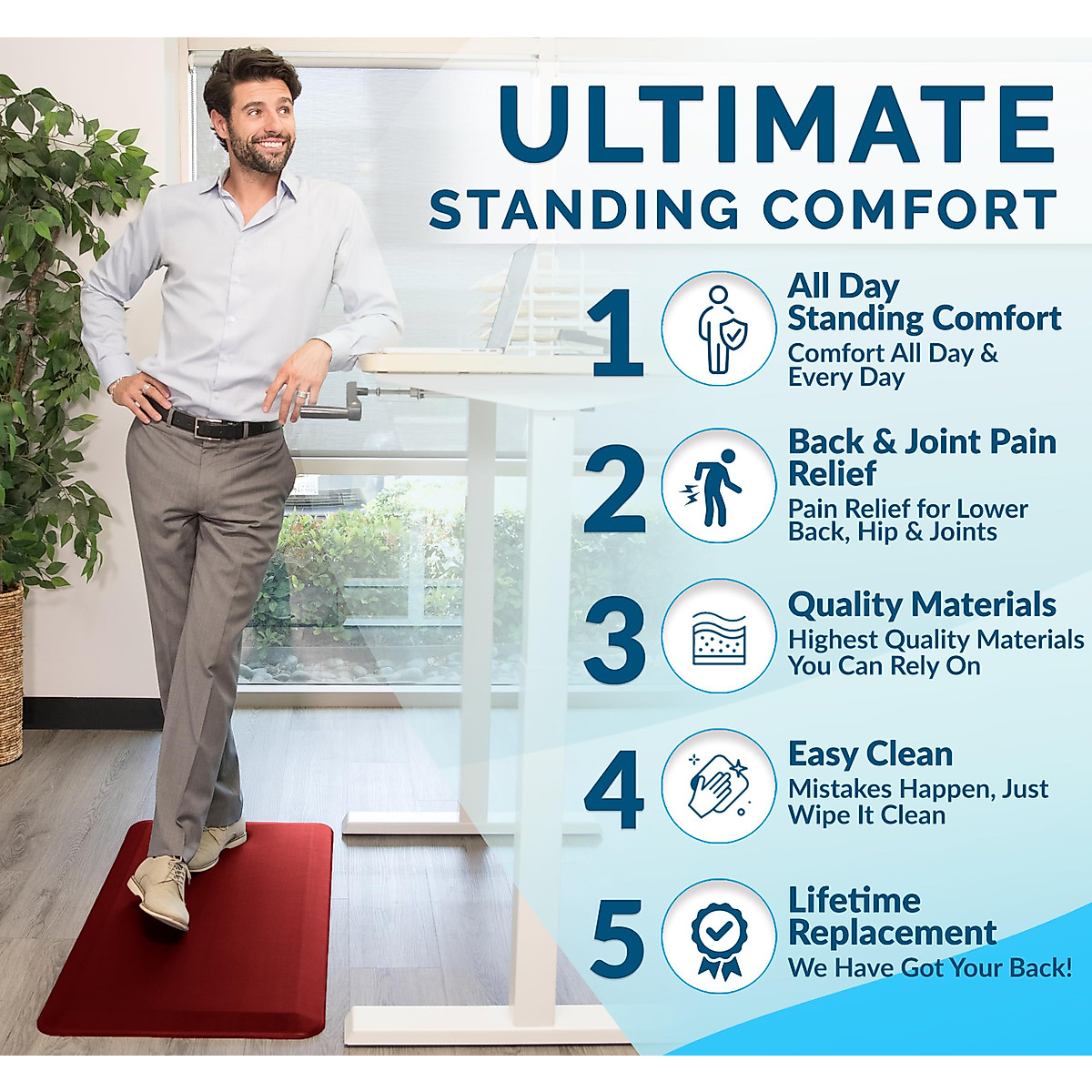 ComfiLife Anti Fatigue Floor Mat – 3/4 Inch Thick Perfect Kitchen Mat, Standing Desk Mat – Comfort at Home, Office, Garage – Durable – Stain Resistant – Non-Slip Bottom (20" x 39", Red)