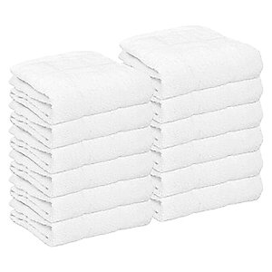 Arkwright Cotton Dishcloths Kitchen Towels Bulk - (Pack of 12) Absorbent Terry Tea Towels, Dish Washing Cloths for Cooking, Drying Dishes, and Cleaning, 15 x 25 in, White