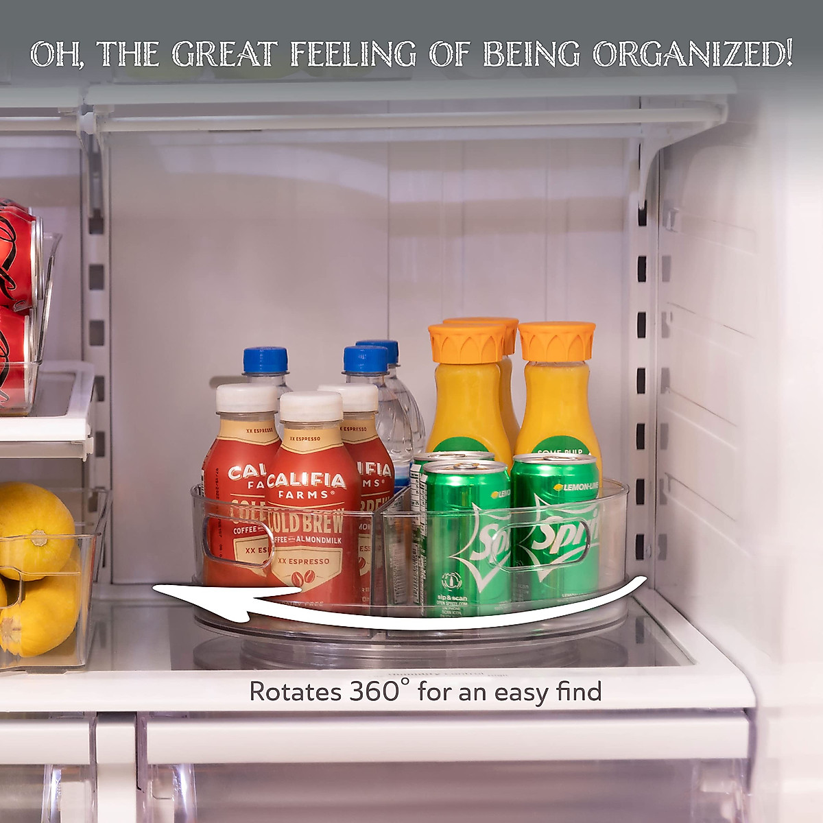 Lazy Susan Turntable - Clear Acrylic, Removable Sections, Rotates 360 Degrees. Easily Organize Your Fridge, Cabinet or Counter. Great Carousel Storage for Food, Spices, Cosmetics. (4-Sections)