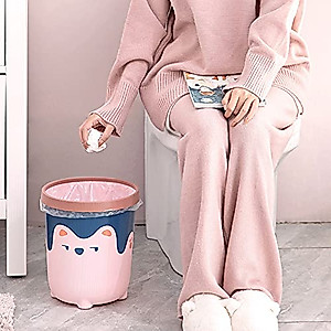 Rubbish Garbage Bin, Cute Huggable Bear Pressure Ring Trash Can Bedroom Living Room Kitchen Bathroom Paper Basket Large Capacity Bucket Waste Bin Pink 9.84" x 8.66"