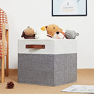 DULLEMELO Storage Cubes 12 inch, Collapsible Sturdy Cube Storage Bins With Handles for Organizing,Fabric Storage Baskets for Shelves Nursery Closet Home Organization and Storage (White&Grey-4 Pack)
