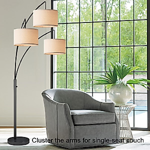 PARTPHONER Arc Floor Lamps for Living Room, Modern Black Floor Lamp Tall Standing Lamps, Multi-Arm Trilage Arched Floor Lamp for Bedroom Lounge Home Office, Light Beige Shades