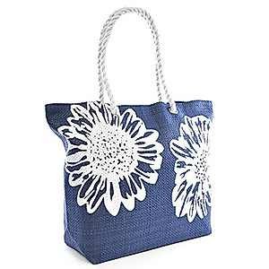 Beach Bag Tote Bags for Women Ladies Large Summer Shoulder Bag With Pocket Carrier Bag Flower (BLUE)